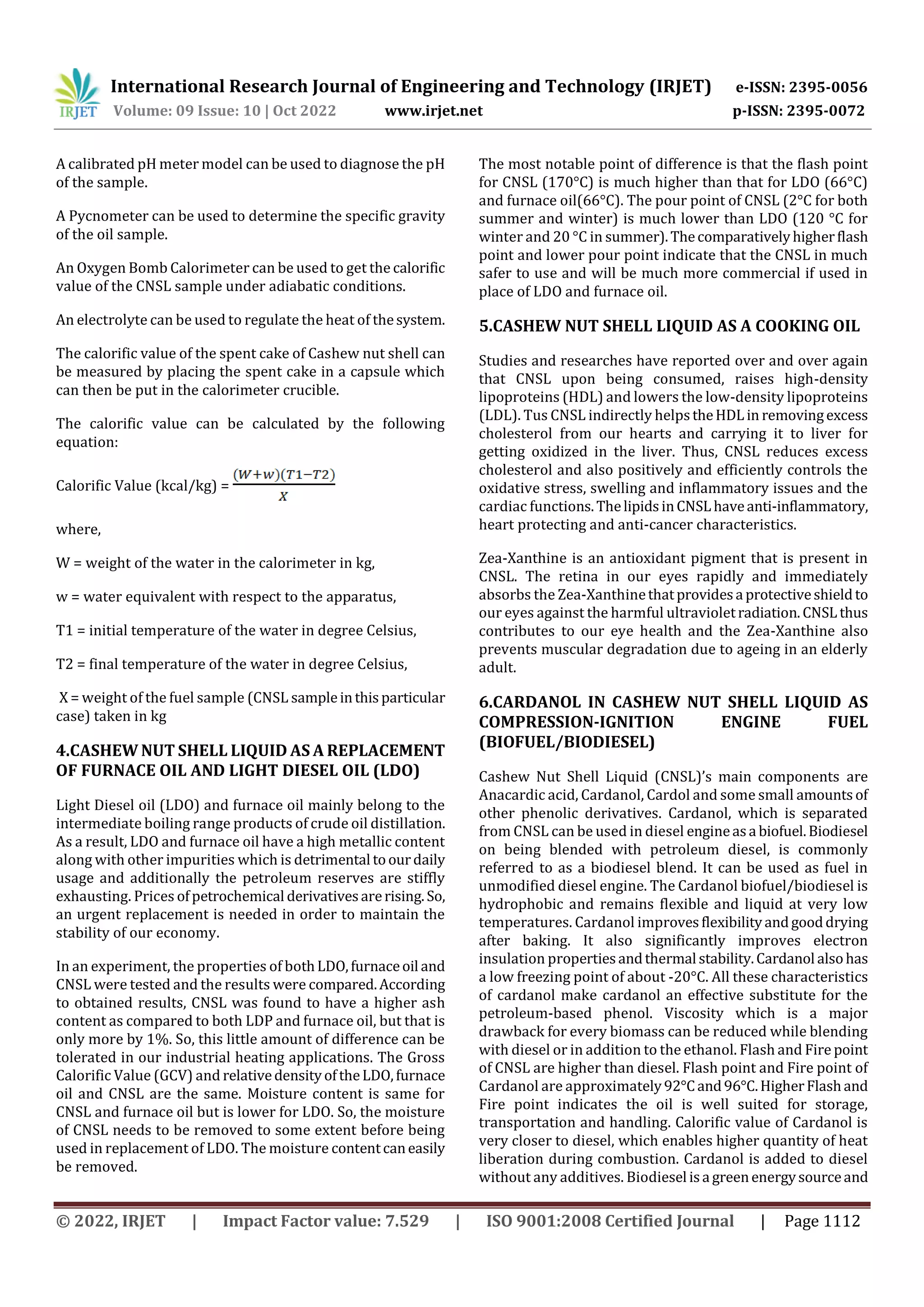 Cashew Nut Shell Oil (CNSL) as a reliable replacement of petroleum products: A Critical Review | PDF