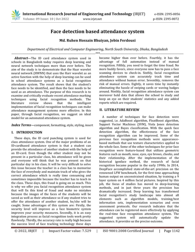 Face Detection Based Attendance System Pdf