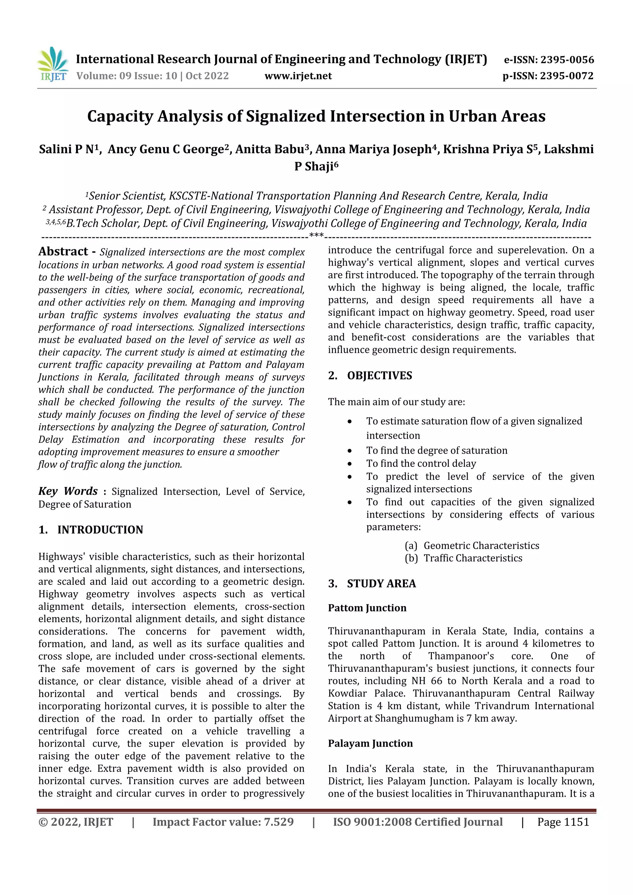 Capacity Analysis Of Signalized Intersection In Urban Areas Pdf