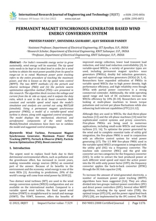 PERMANENT MAGNET SYNCHRONOUS GENERATOR BASED WIND ENERGY CONVERSION SYSTEM | PDF