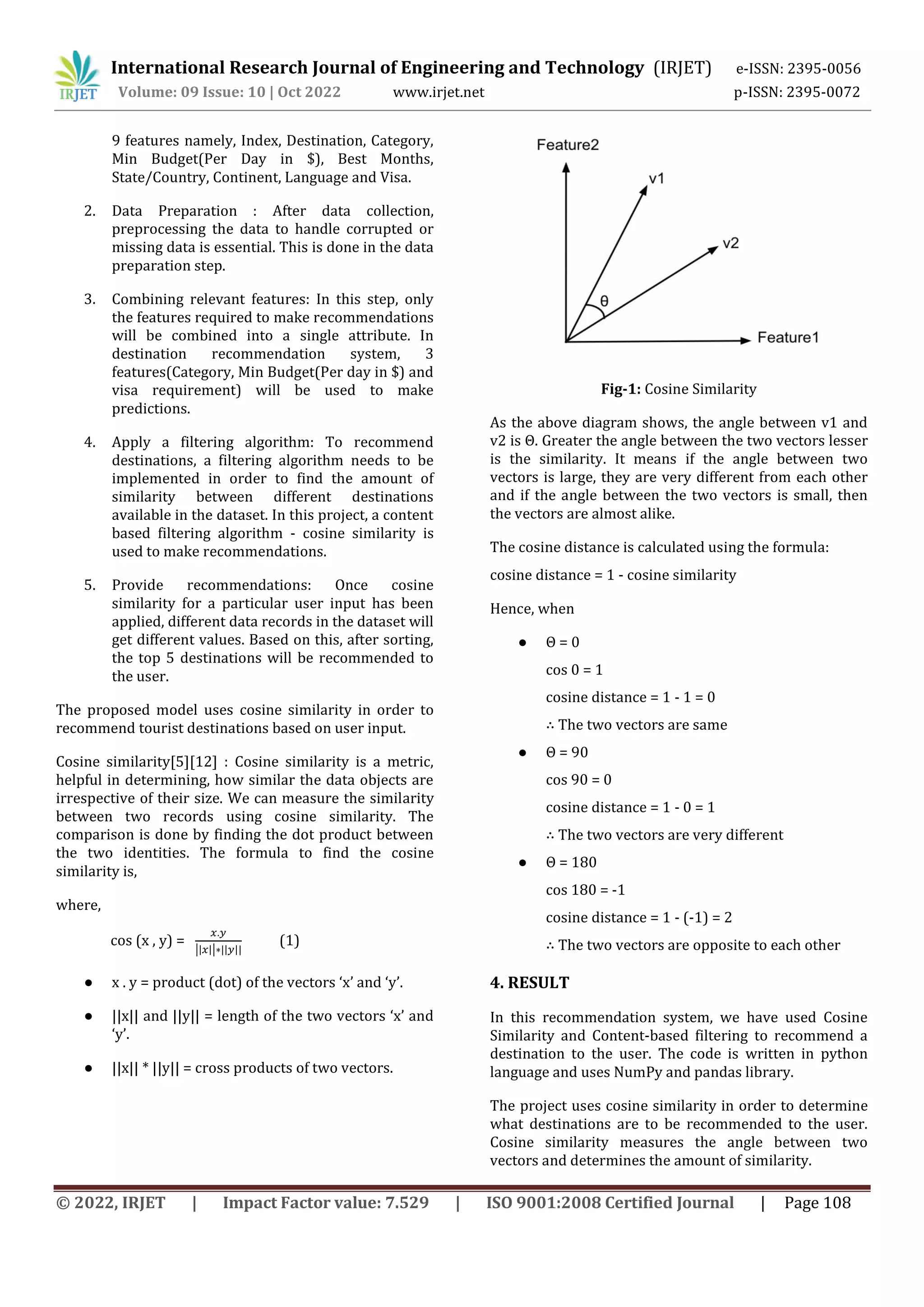 Tourist Destination Recommendation System Using Cosine Similarity Pdf