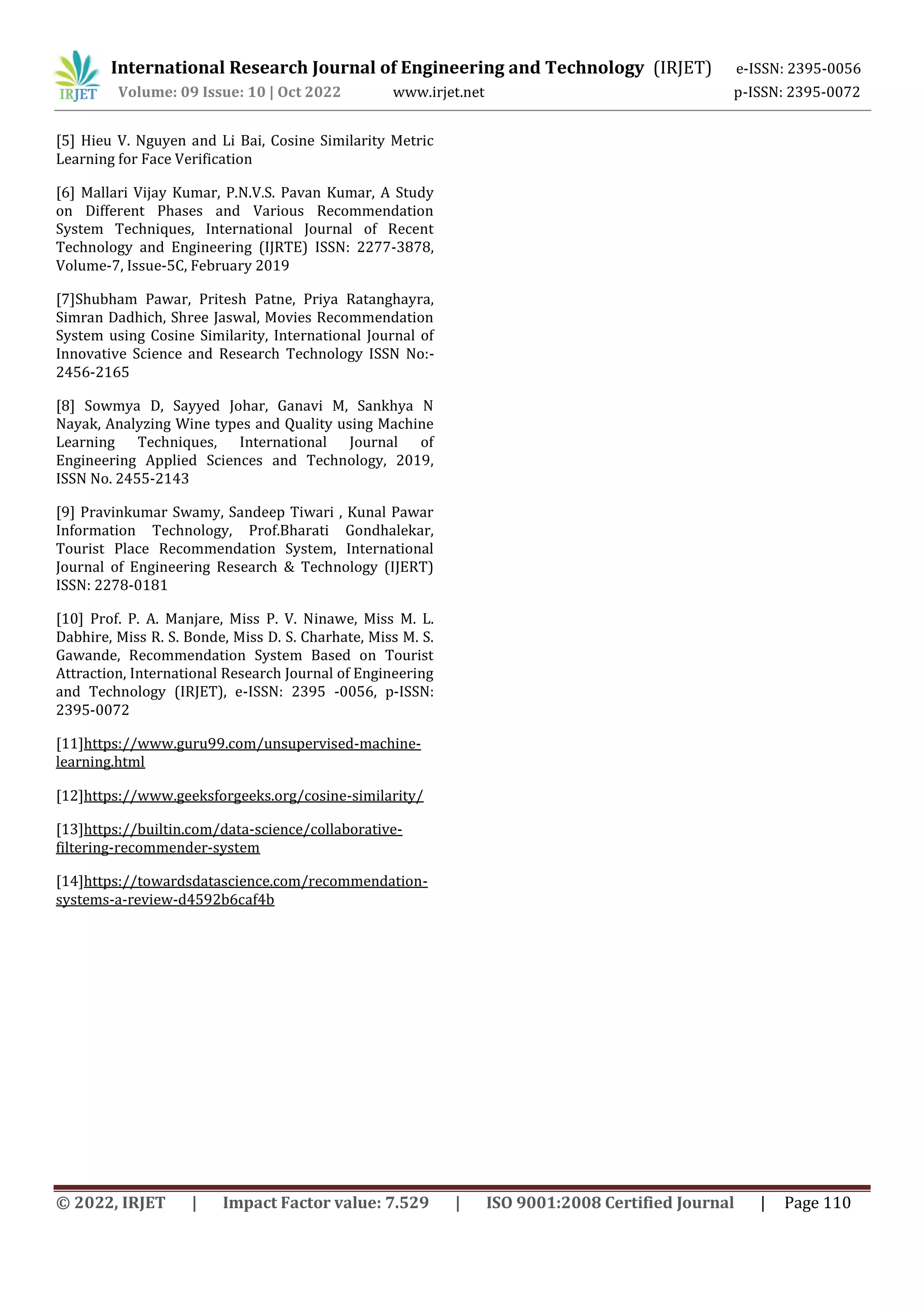 Tourist Destination Recommendation System Using Cosine Similarity Pdf