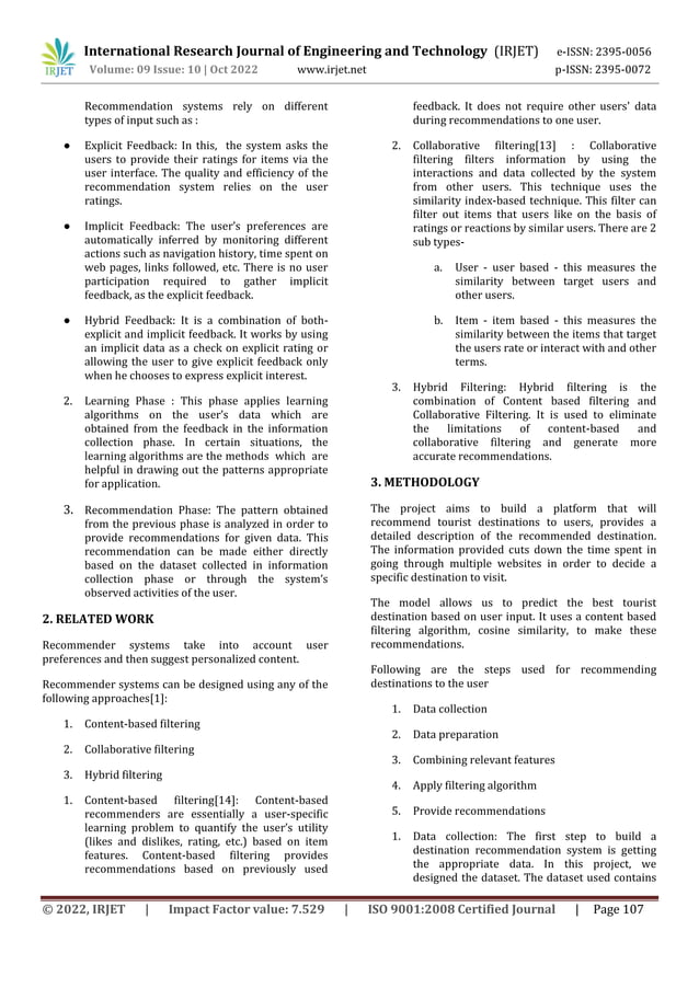 Tourist Destination Recommendation System Using Cosine Similarity Pdf