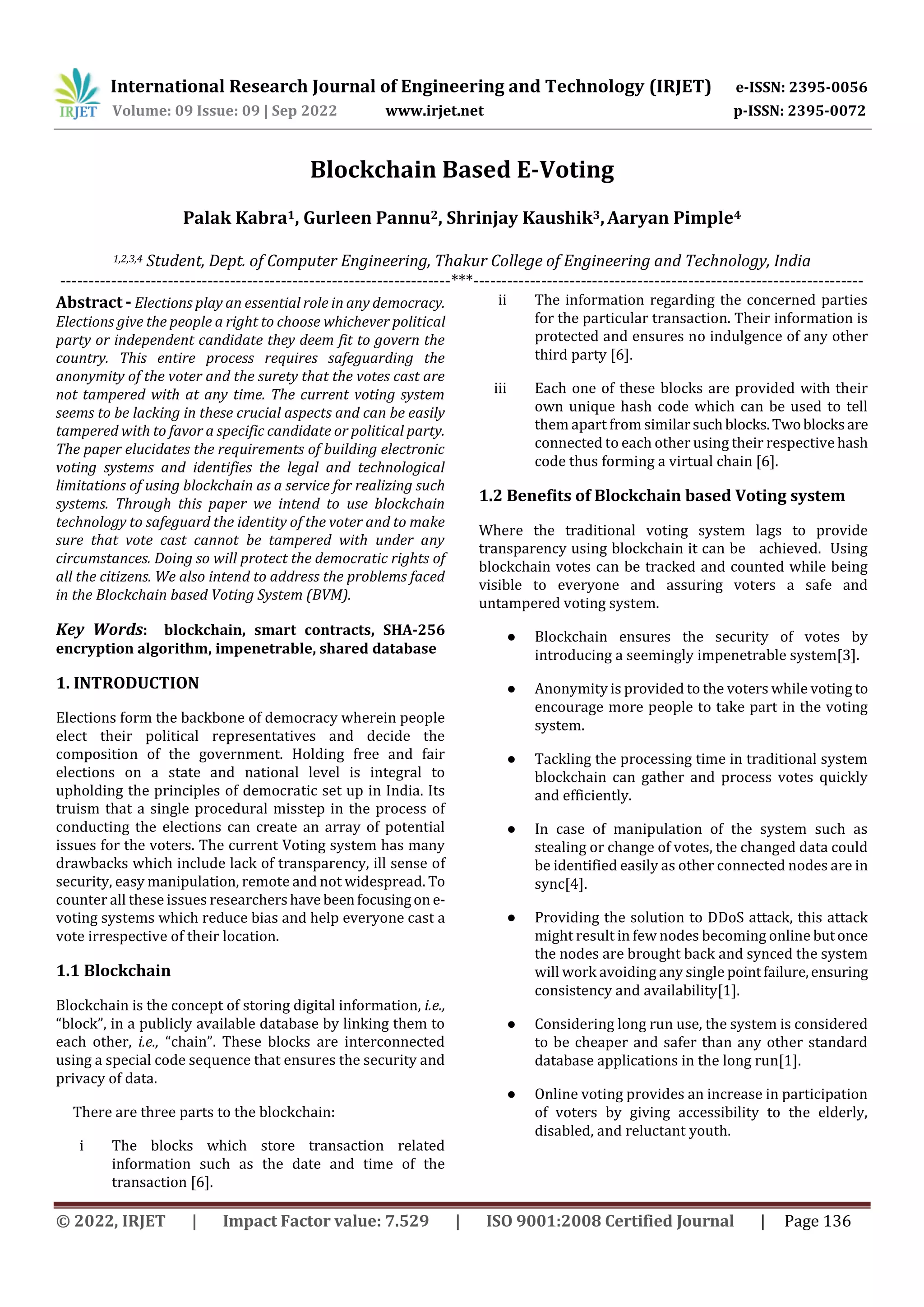 Blockchain Based E-Voting | PDF
