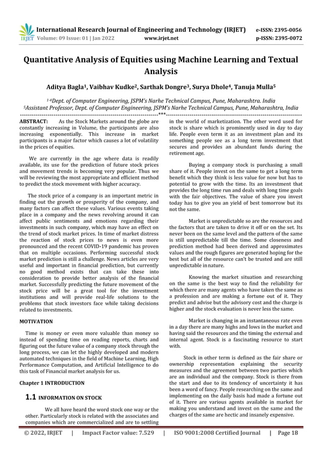 Quantitative Analysis of Equities using Machine Learning and Textual Analysis | PDF