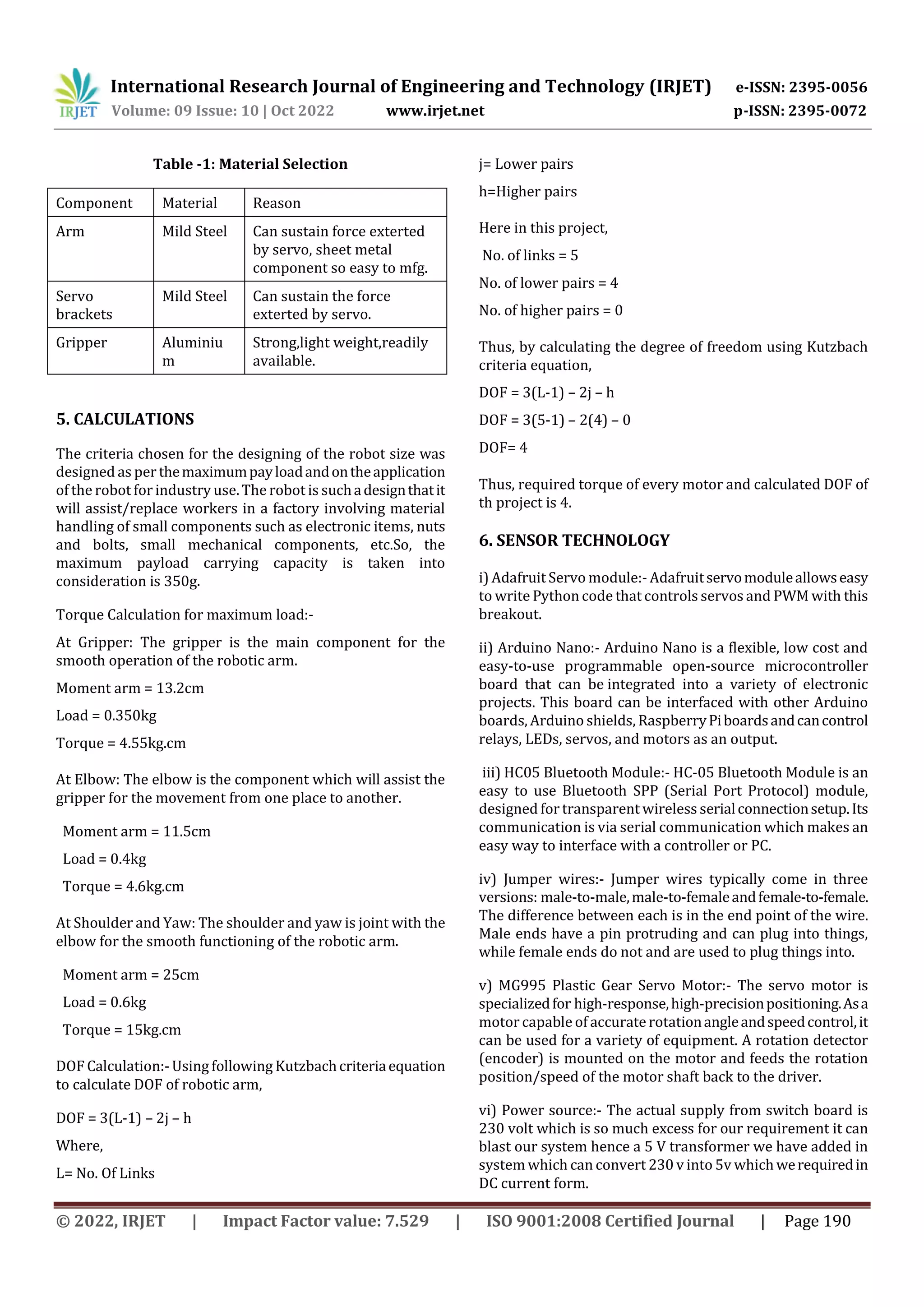 "Design and Fabrication of Pick and Place Robotic Arm with 4DOF" | PDF