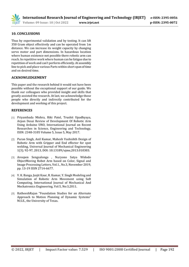 "Design and Fabrication of Pick and Place Robotic Arm with 4DOF" | PDF