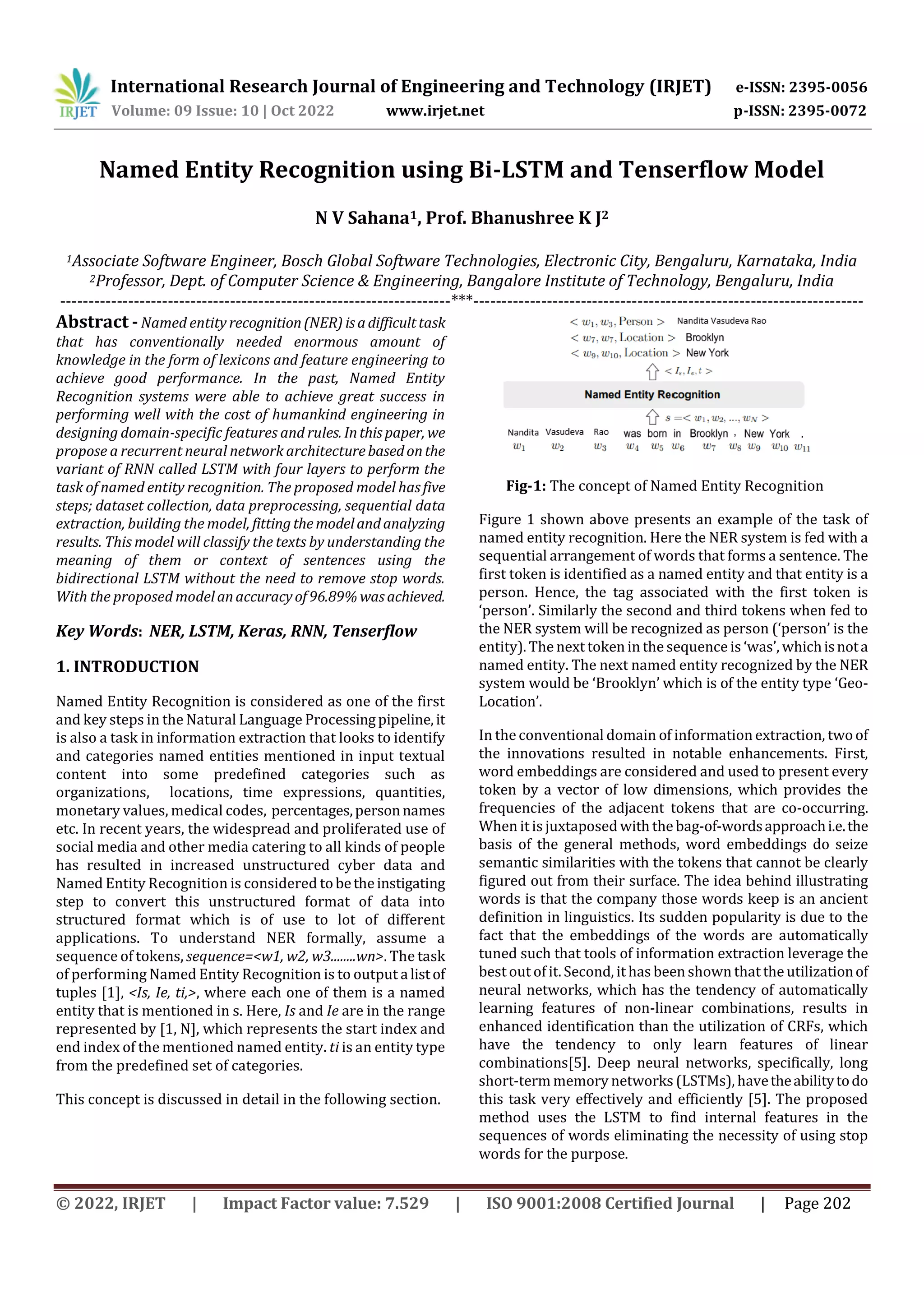 Named Entity Recognition using Bi-LSTM and Tenserflow Model | PDF | Databases | Computer ...