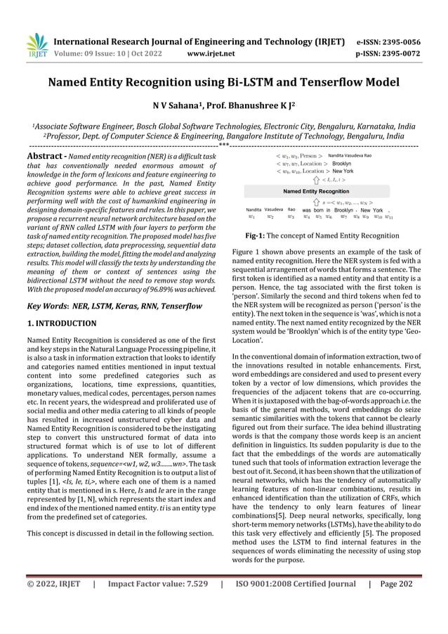 Named Entity Recognition using Bi-LSTM and Tenserflow Model | PDF | Databases | Computer ...