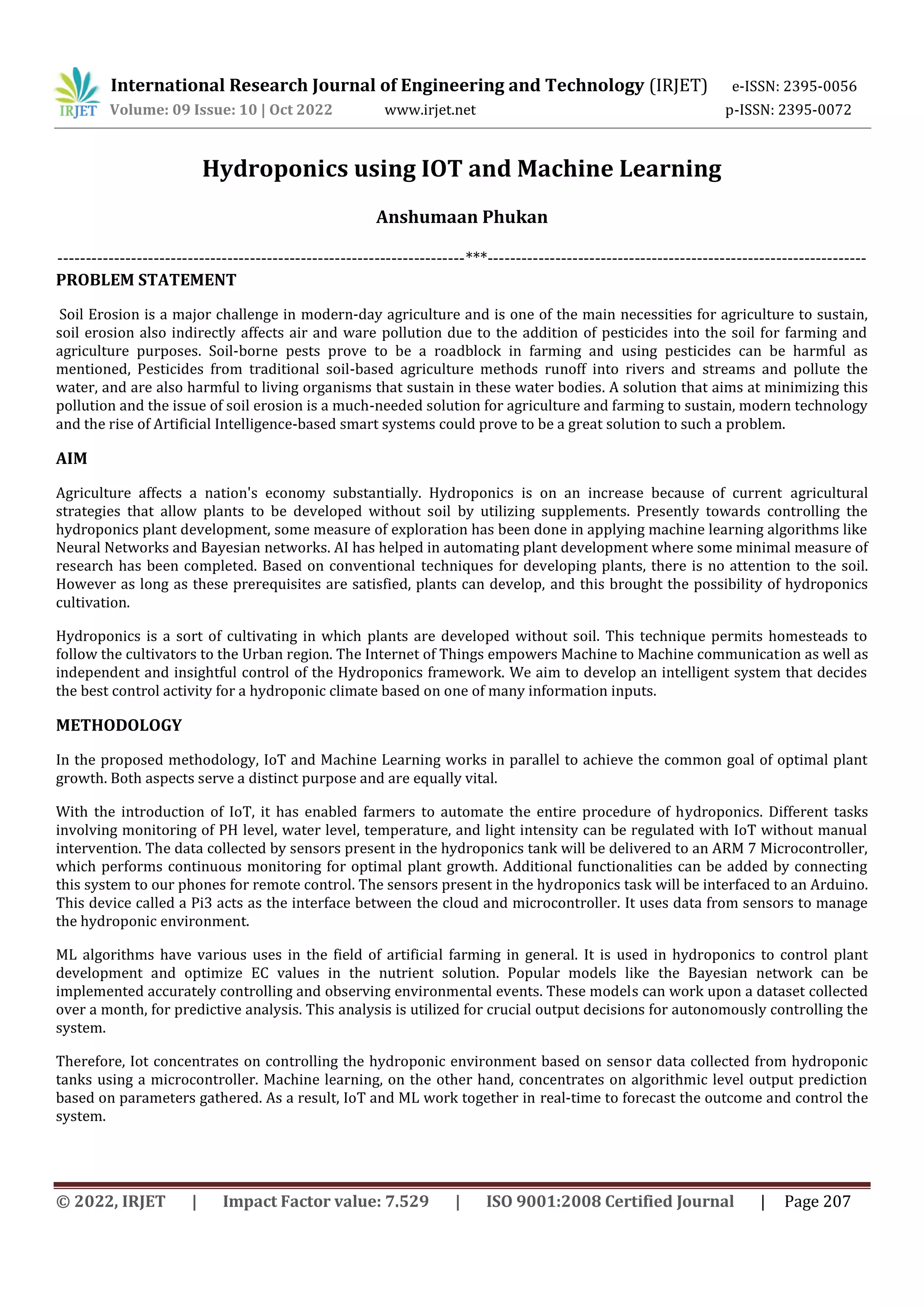 Hydroponics using IOT and Machine Learning | PDF