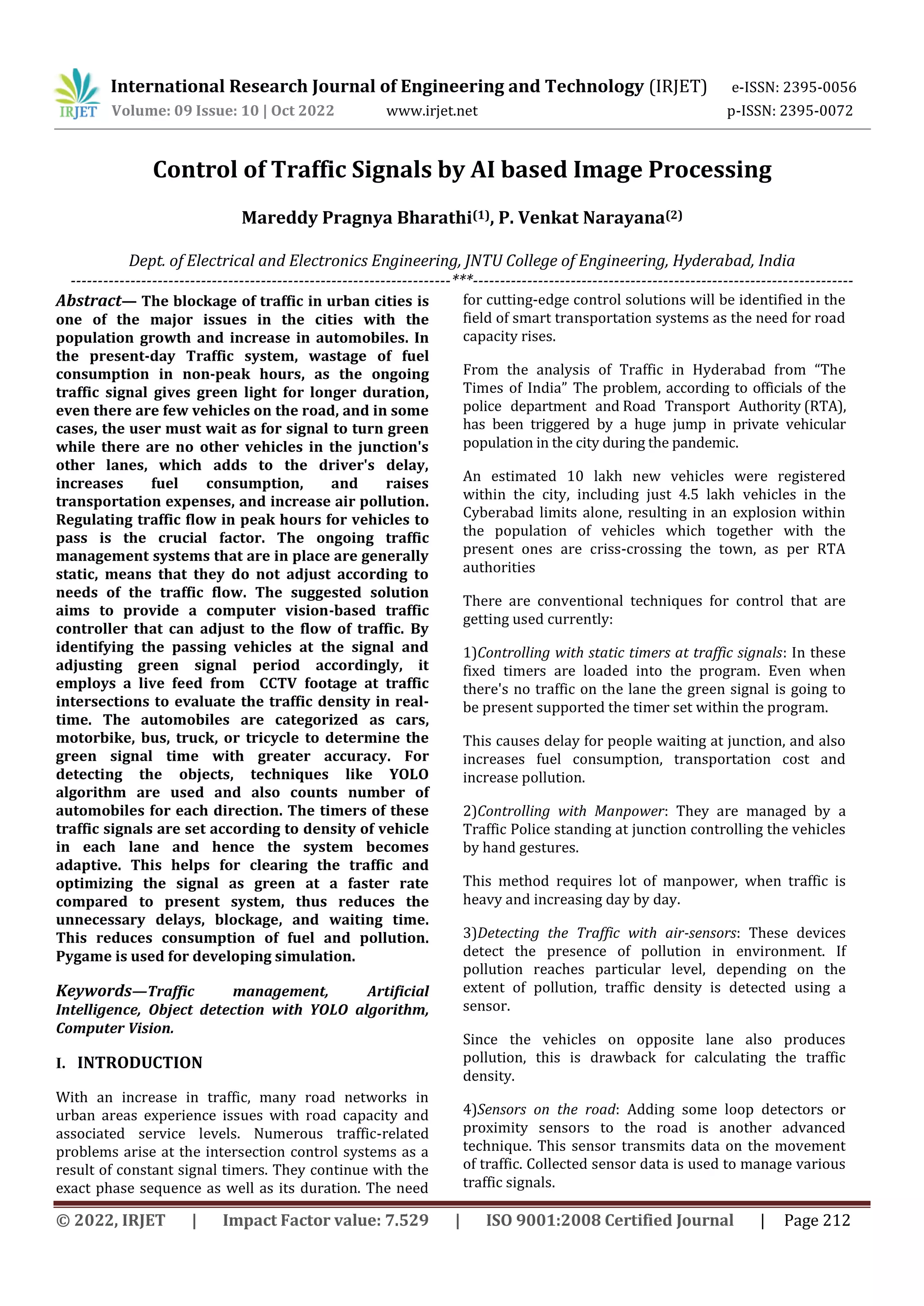 Control of Traffic Signals by AI based Image Processing | PDF ...