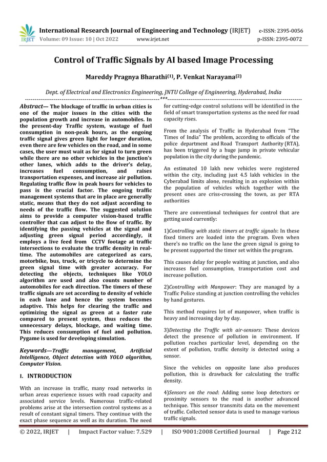 Control of Traffic Signals by AI based Image Processing | PDF | Computing | Technology & Computing
