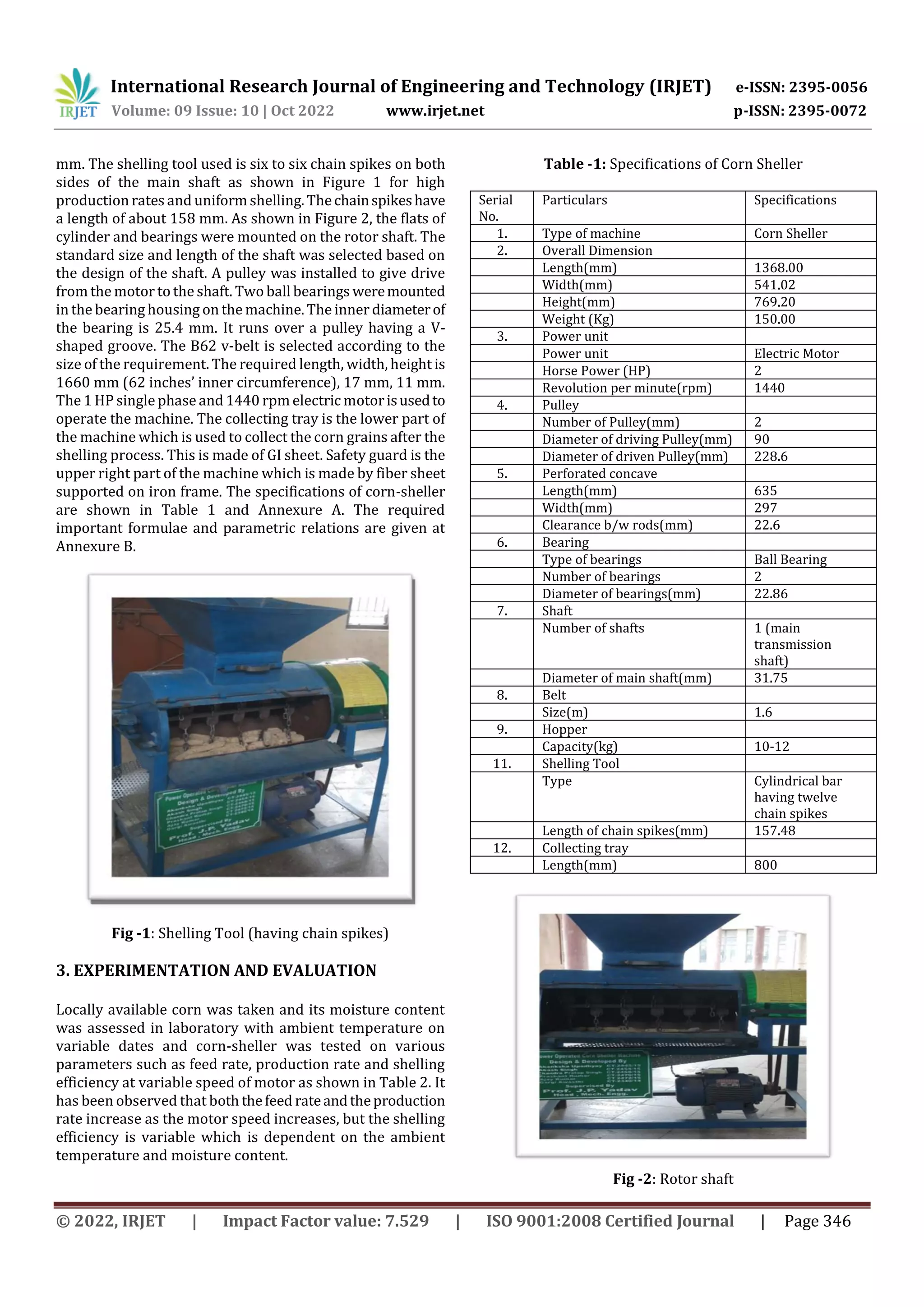 Performance Evaluation of Power Operated Corn-Sheller | PDF