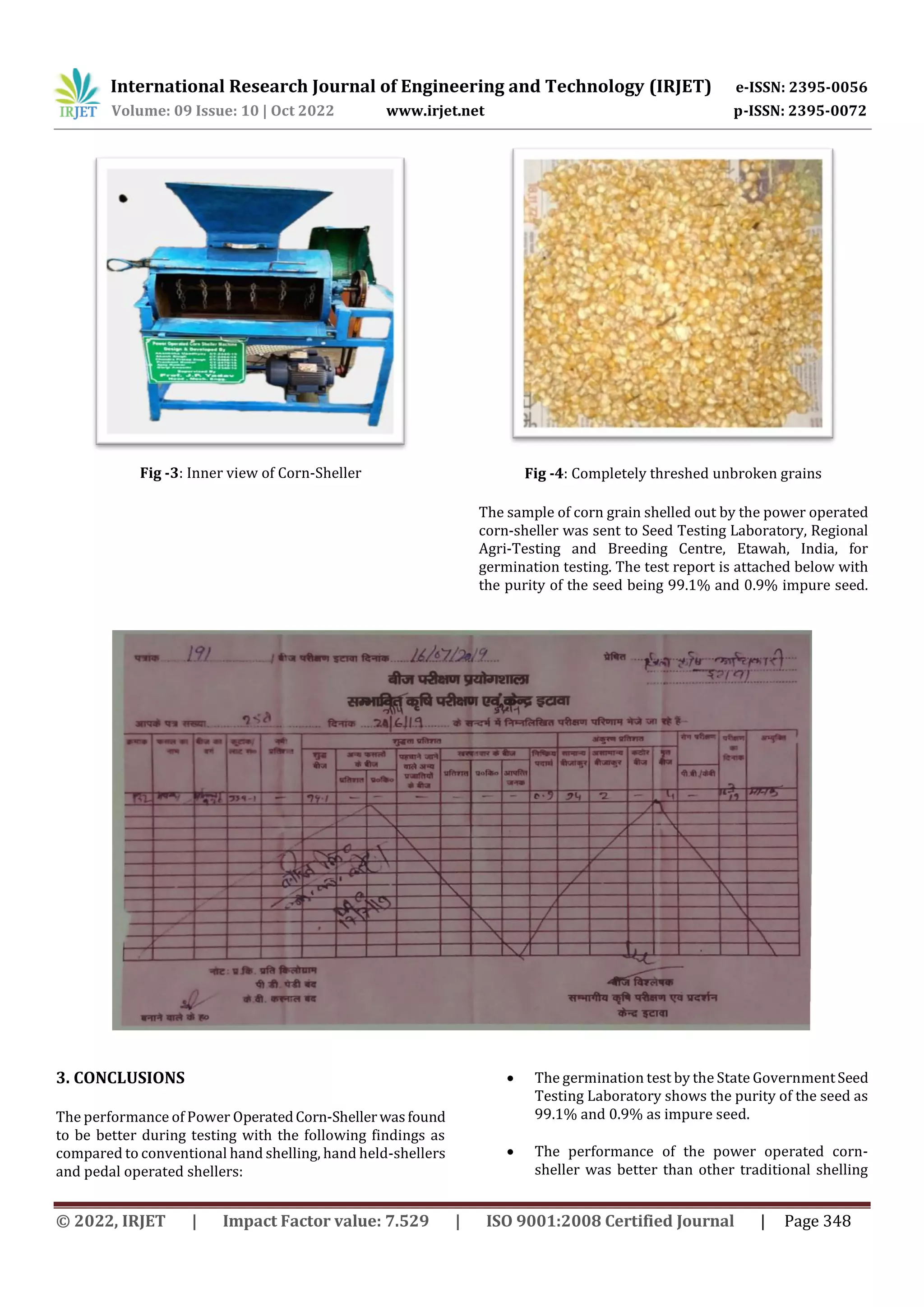 Performance Evaluation of Power Operated Corn-Sheller | PDF