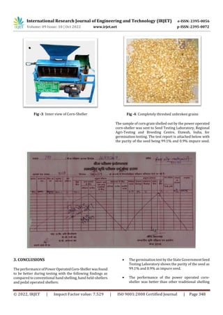 Performance Evaluation of Power Operated Corn-Sheller | PDF