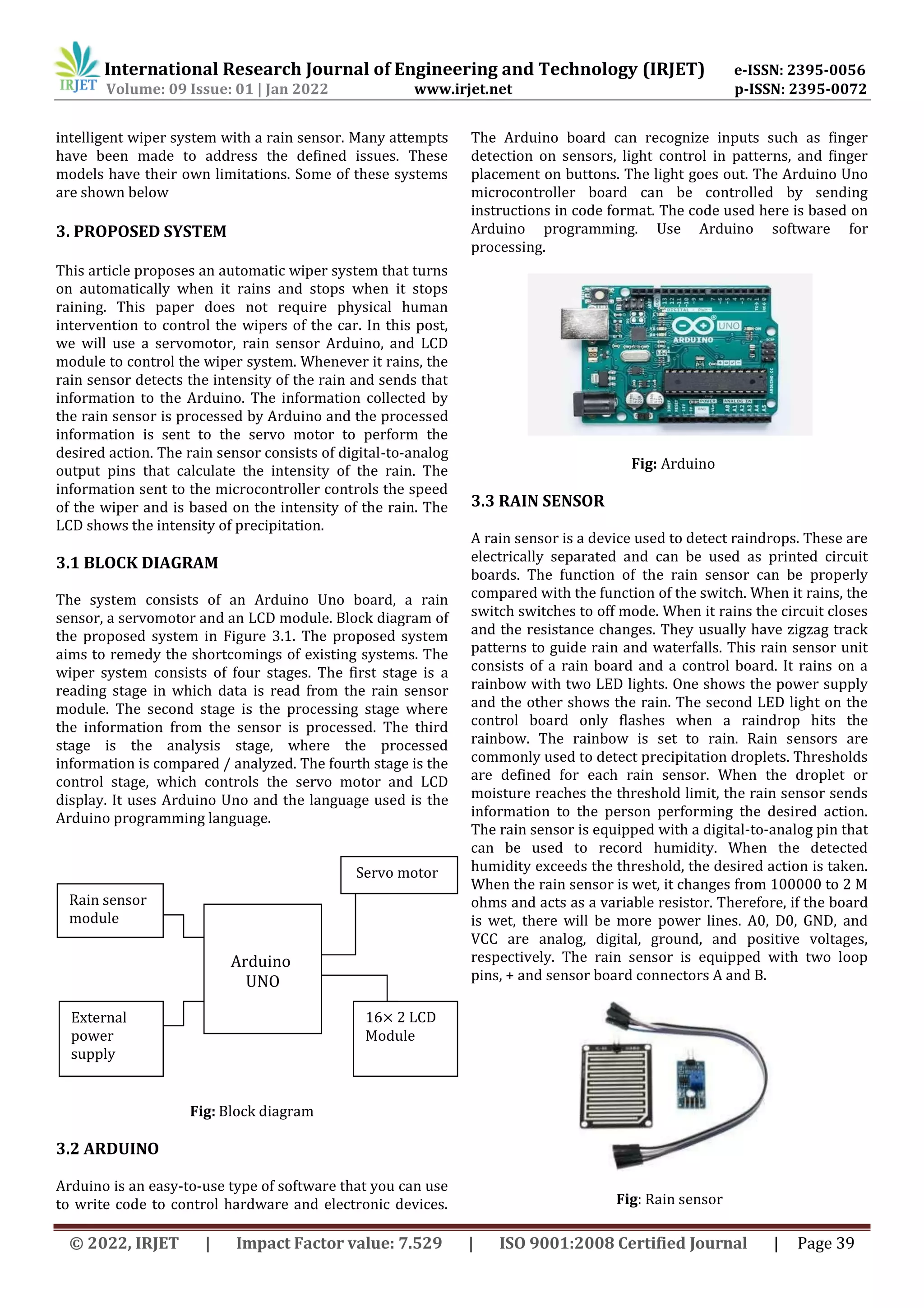 AUTOMATIC RAIN SENSING WIPERS USING ARDUINO | PDF