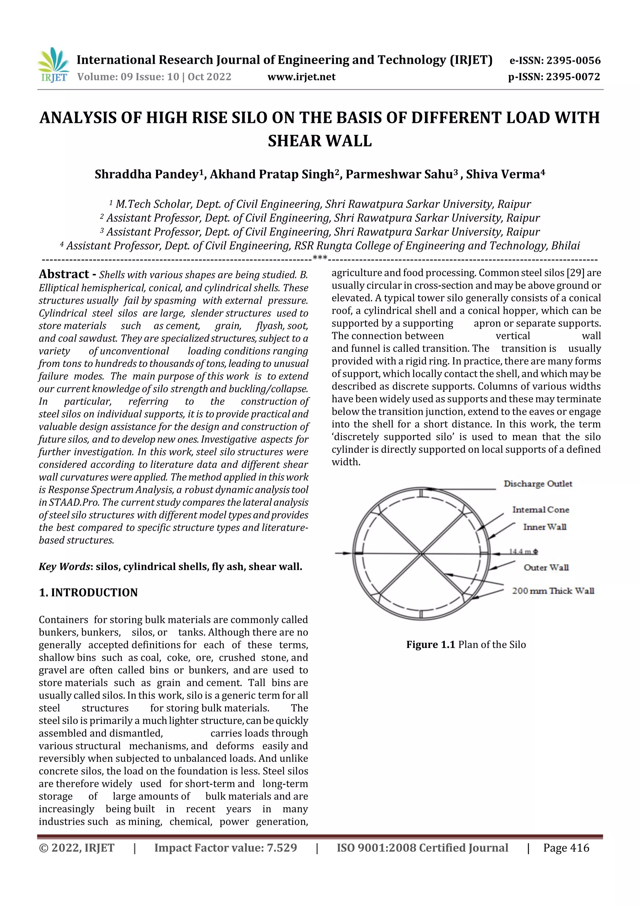 ANALYSIS OF HIGH RISE SILO ON THE BASIS OF DIFFERENT LOAD WITH SHEAR ...