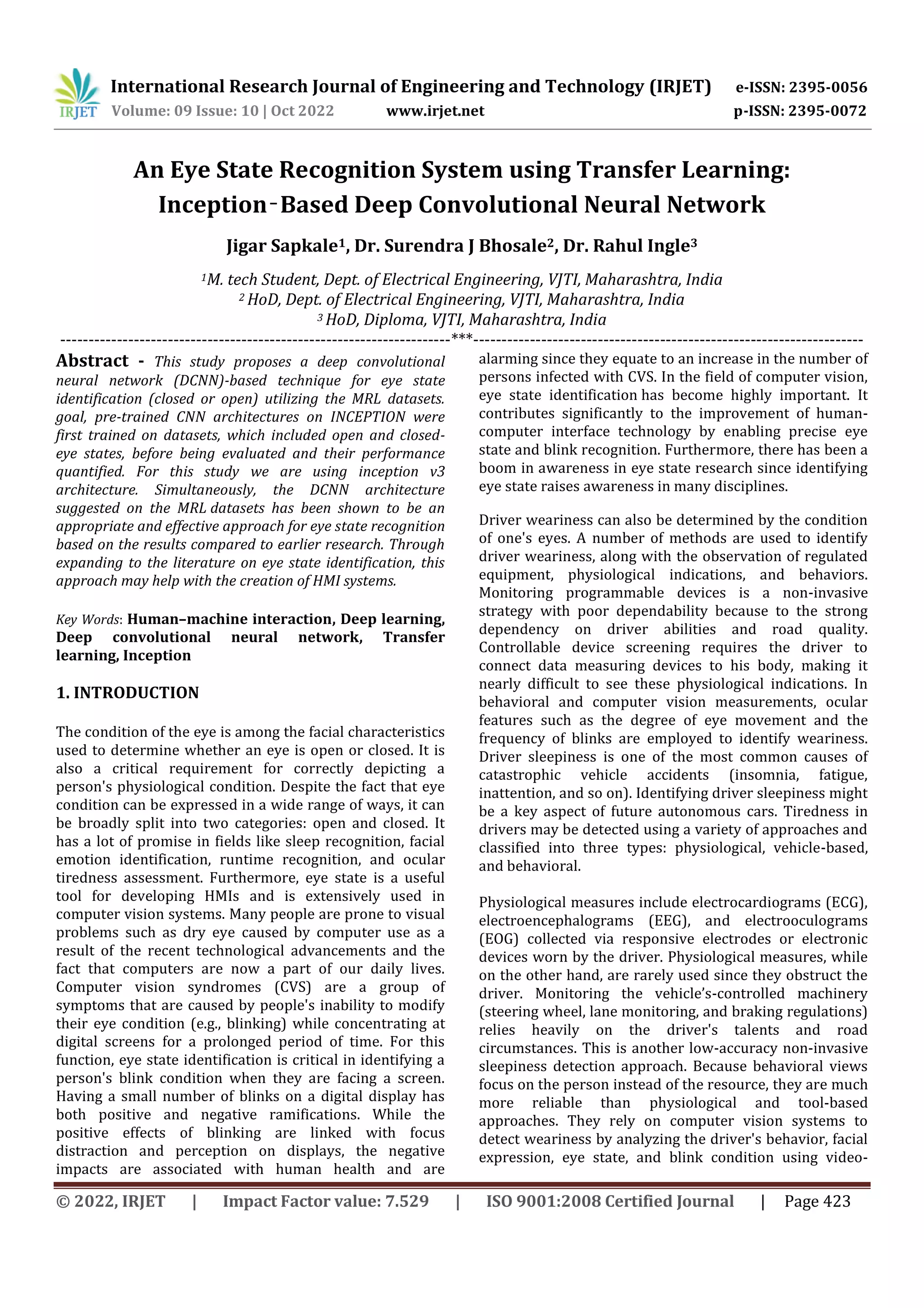 An Eye State Recognition System using Transfer Learning: Inception‑Based Deep Convolutional ...