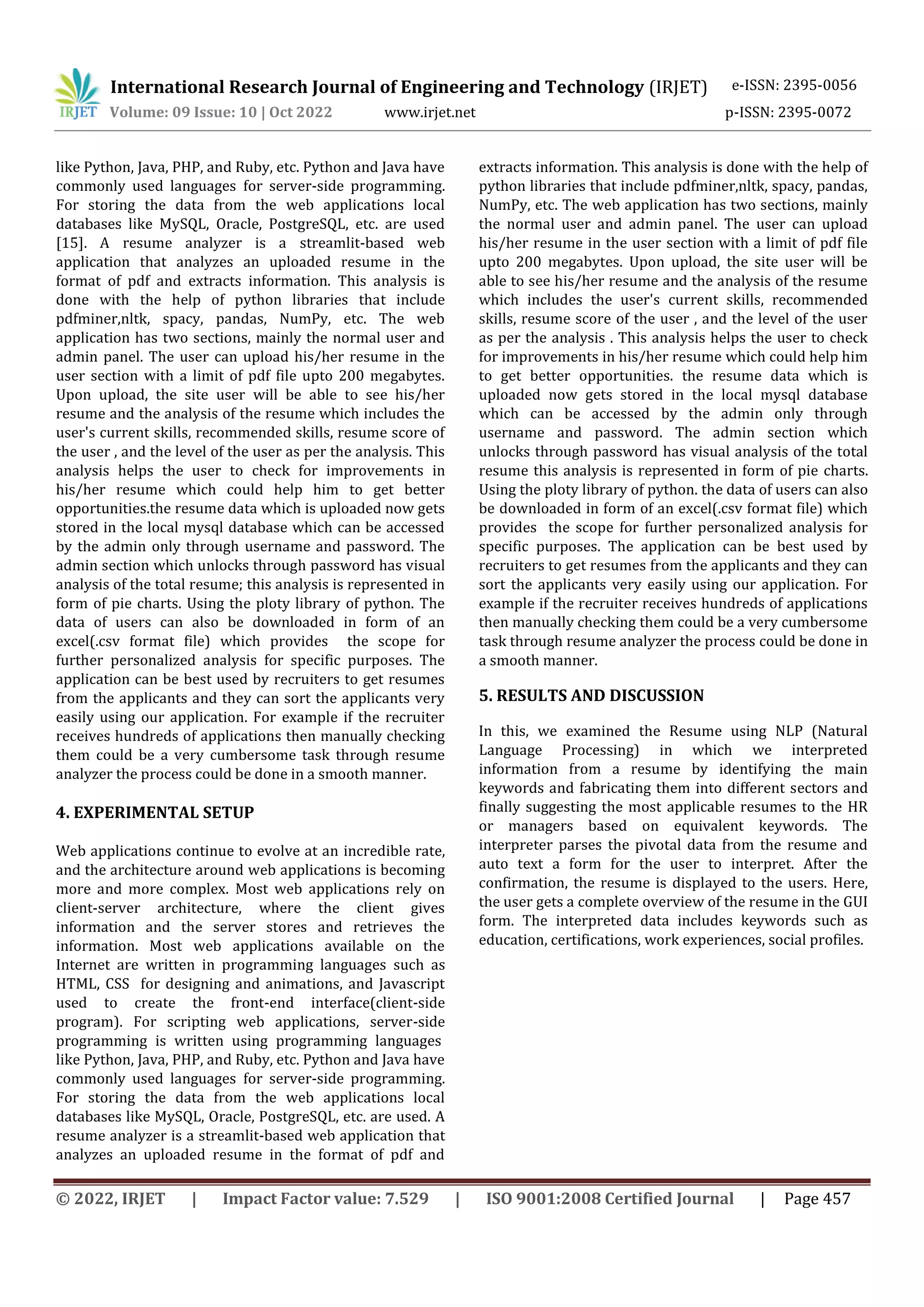 Modern Resume Analyser For Students And Organisations | PDF