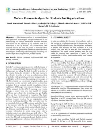 Modern Resume Analyser For Students And Organisations | PDF