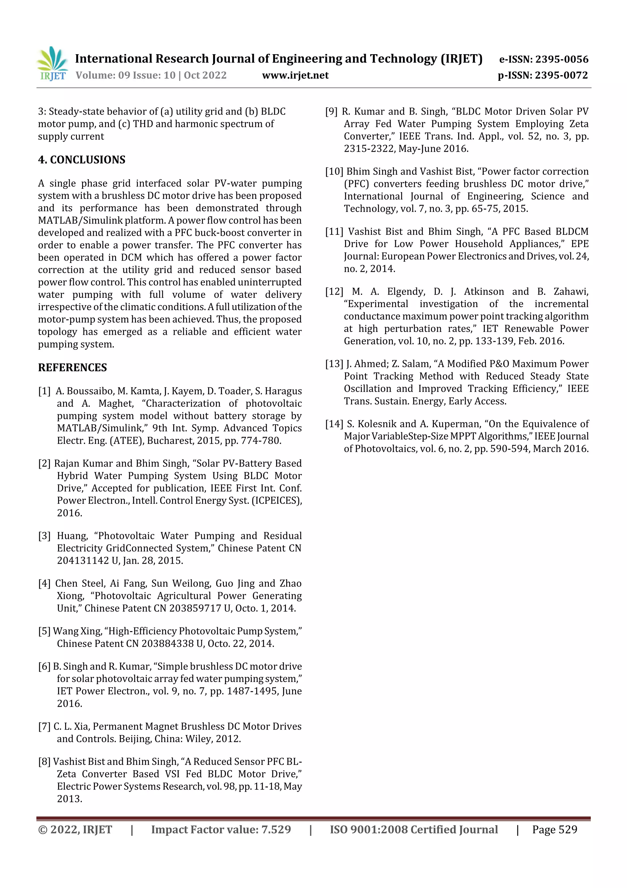 Solar Operated BLDC Drive for Agriculture Purpose | PDF