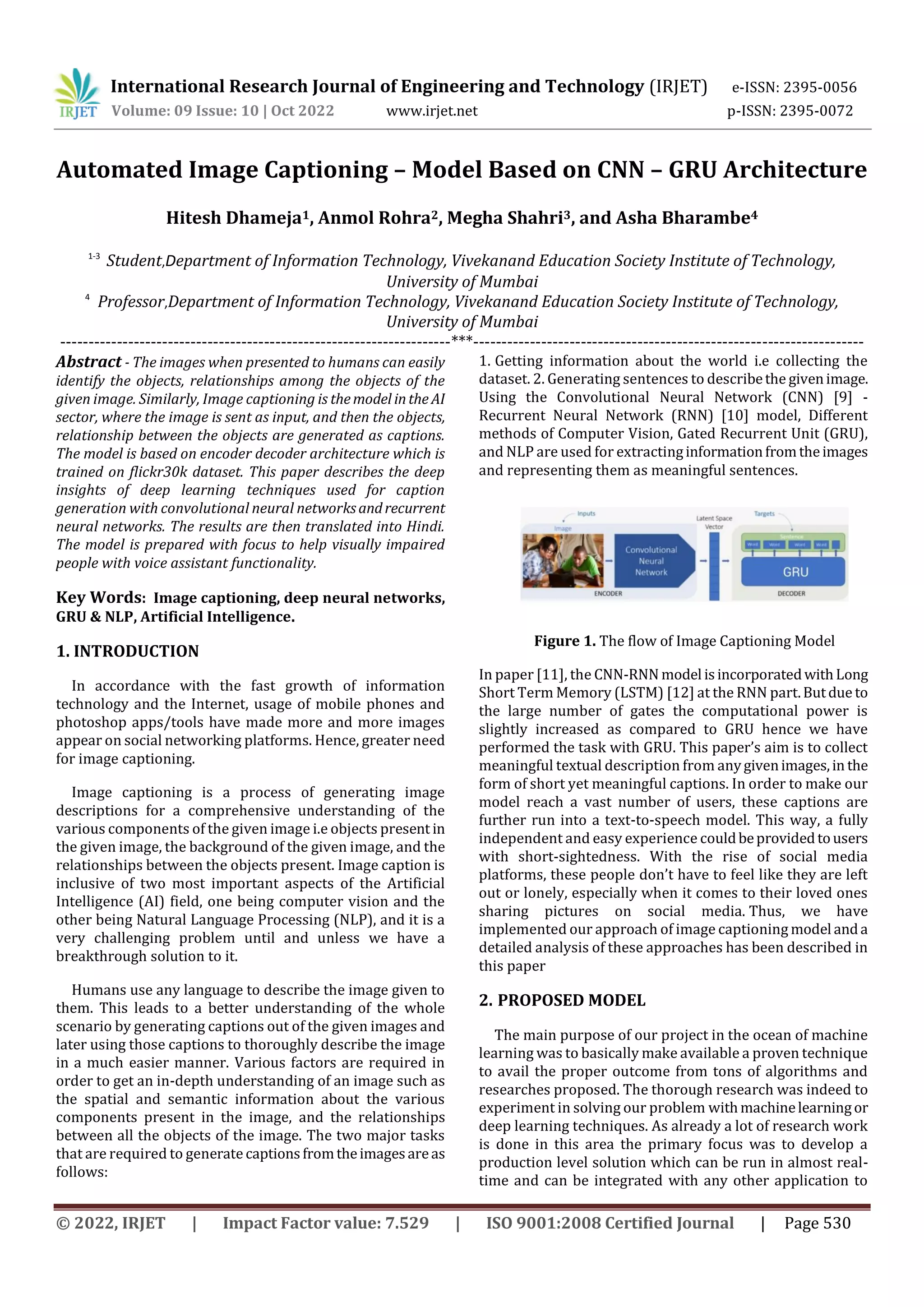 Automated Image Captioning – Model Based on CNN – GRU Architecture | PDF