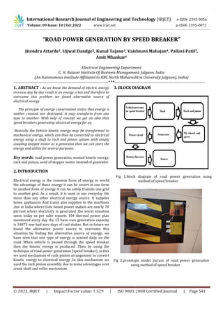 “ROAD POWER GENERATION BY SPEED BREAKER” | PDF