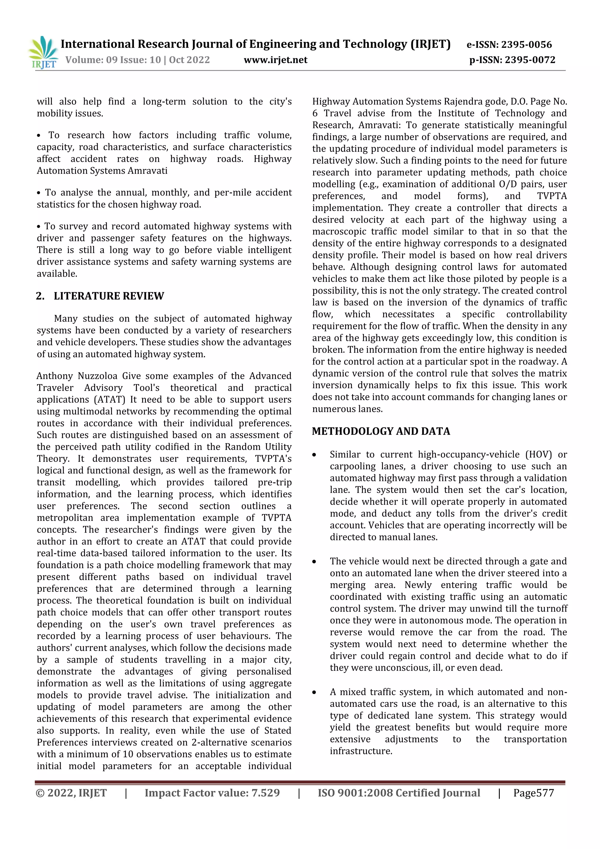 STUDY OF AUTOMATED HIGHWAY SYSTEMS AT AMRAVATI | PDF