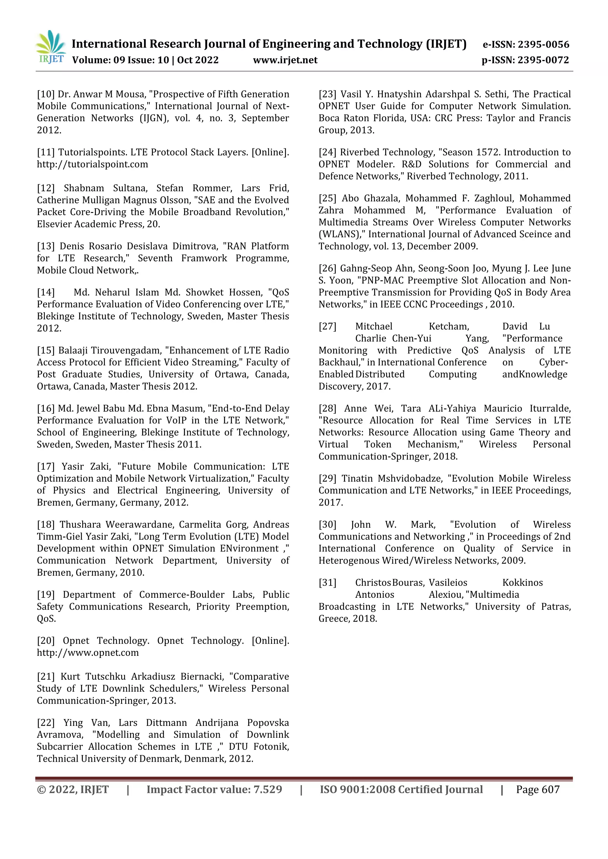 “Performance Analysis of an LTE-4G Network Running Multimedia Applications” | PDF