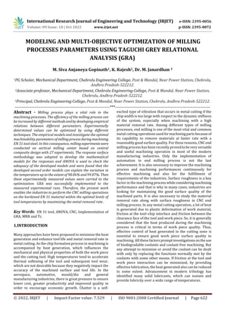 MODELING AND MULTI-OBJECTIVE OPTIMIZATION OF MILLING PROCESSES PARAMETERS USING TAGUCHI GREY ...