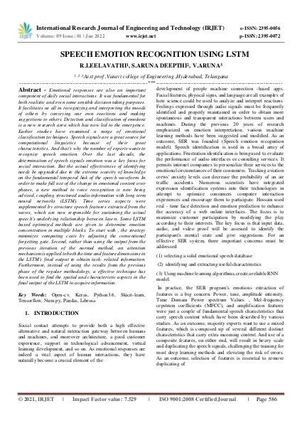 SPEECH EMOTION RECOGNITION USING LSTM | PDF