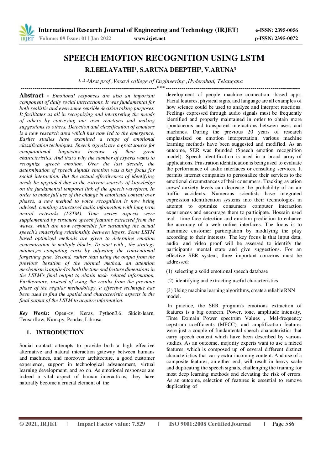 SPEECH EMOTION RECOGNITION USING LSTM | PDF
