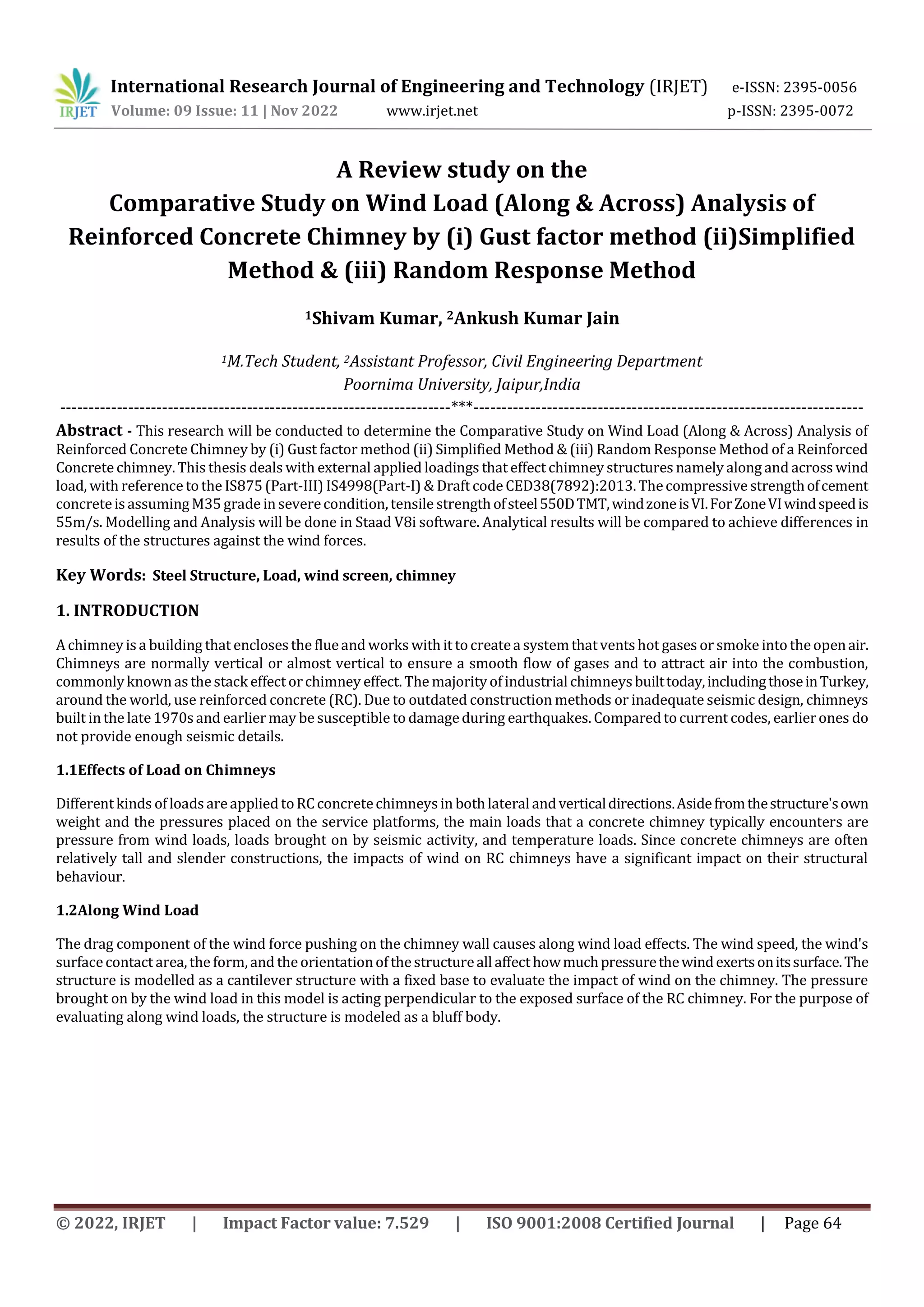 A Review study on the Comparative Study on Wind Load (Along & Across) Analysis of Reinforced ...