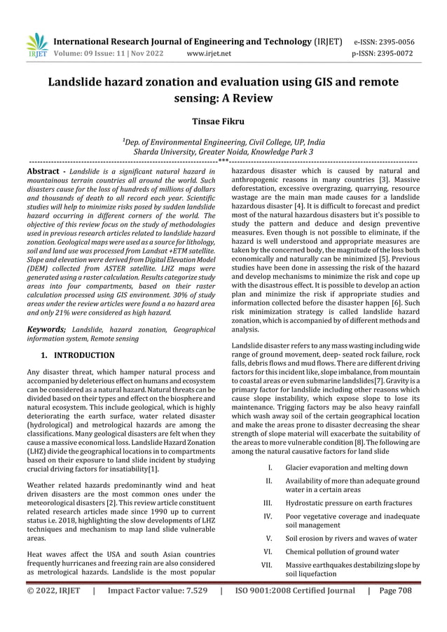 Landslide hazard zonation and evaluation using GIS and remote sensing: A Review | PDF
