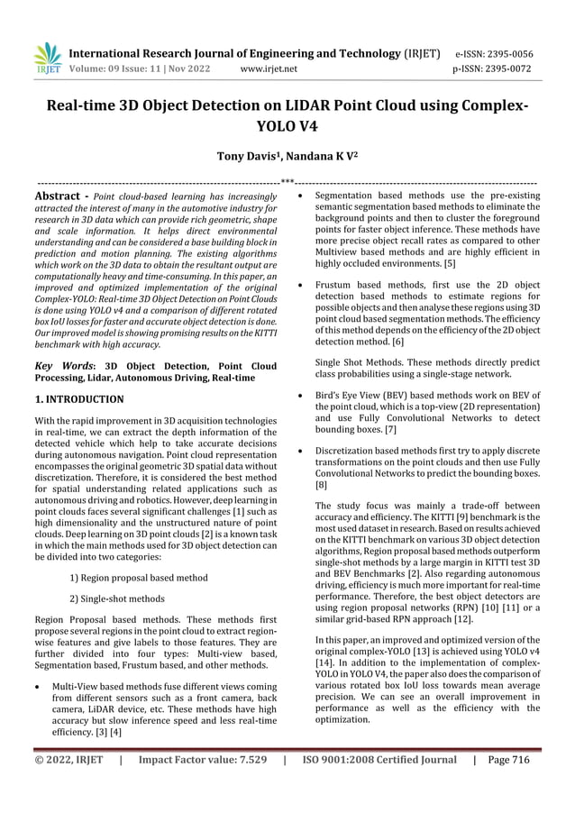Real-time 3D Object Detection on LIDAR Point Cloud using Complex- YOLO V4 | PDF