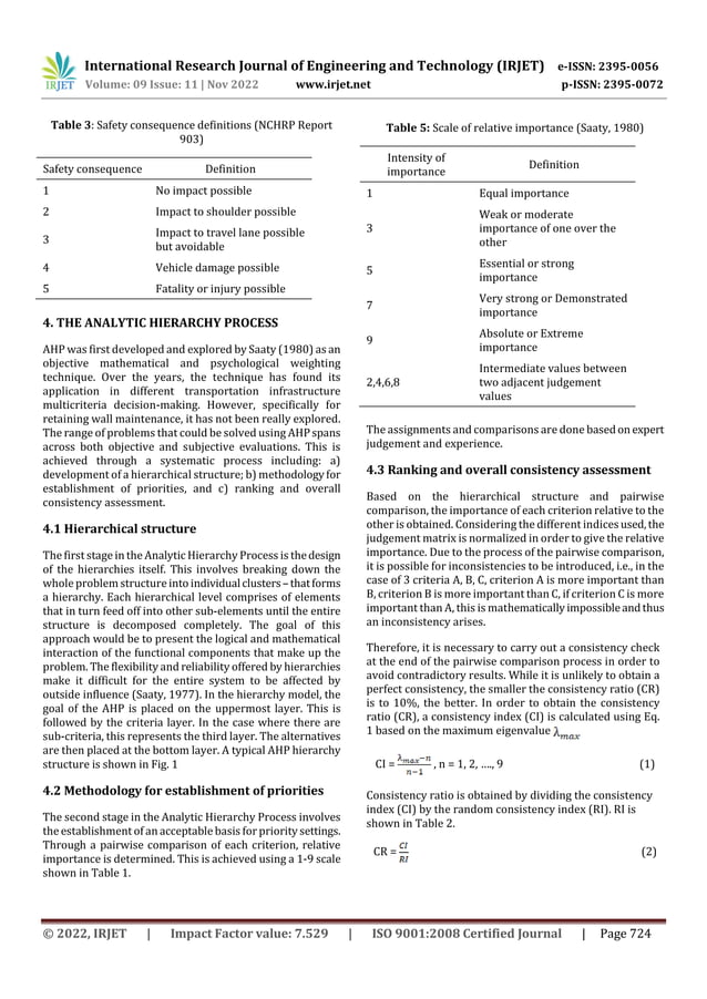 Application of Analytic Hierarchy Process to Retaining wall maintenance prioritization | PDF ...
