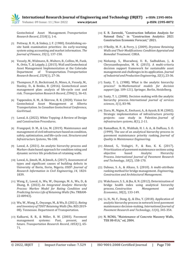 Application of Analytic Hierarchy Process to Retaining wall maintenance prioritization | PDF ...