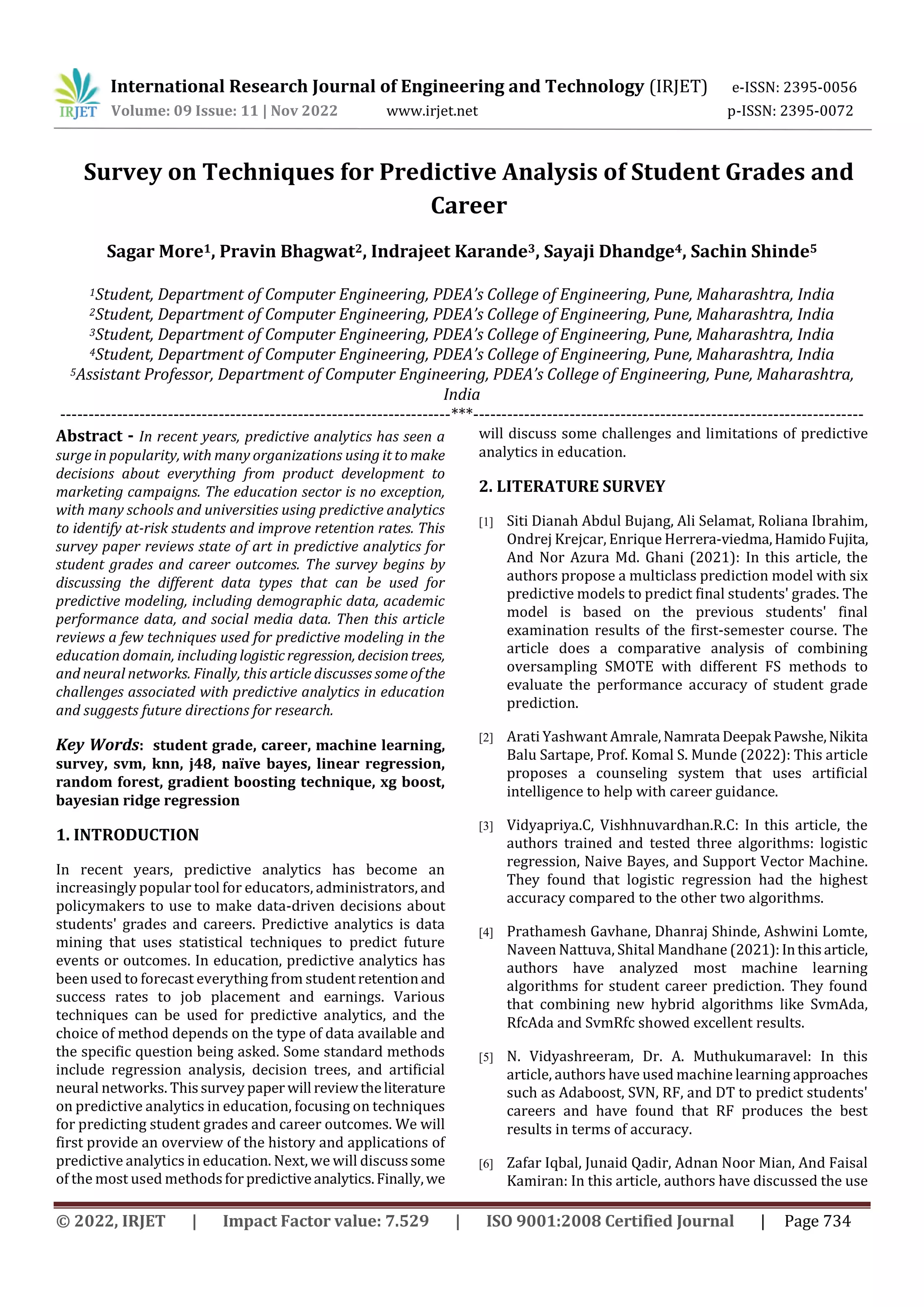 Survey on Techniques for Predictive Analysis of Student Grades and Career | PDF