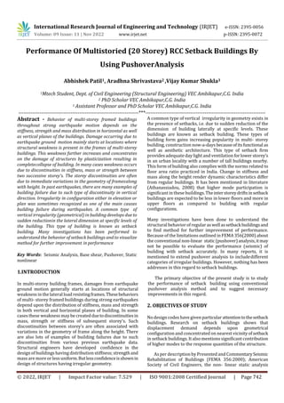 Performance Of Multistoried (20 Storey) RCC Setback Buildings By Using Pushover Analysis | PDF