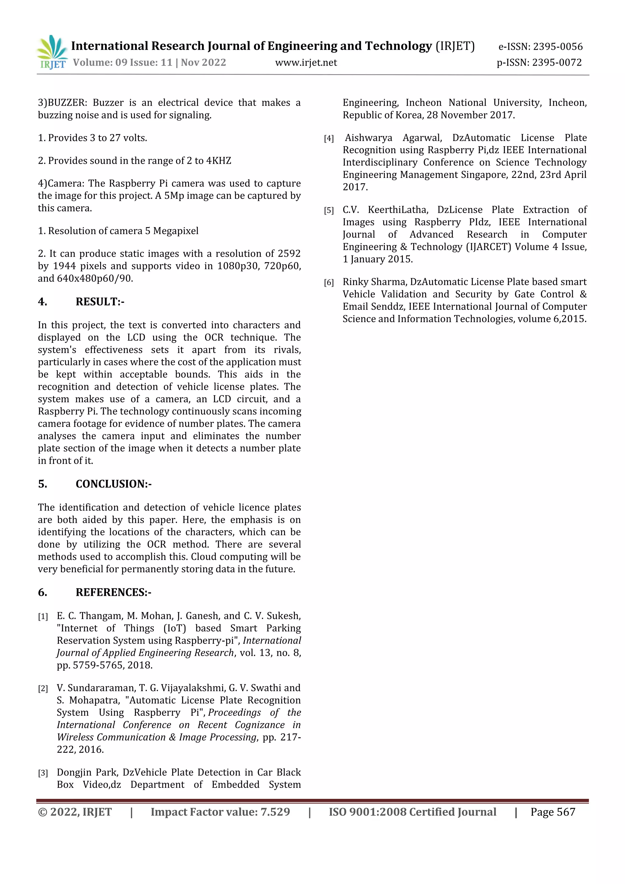 Raspberry Pi Vehicles Number Plate Recognition | PDF