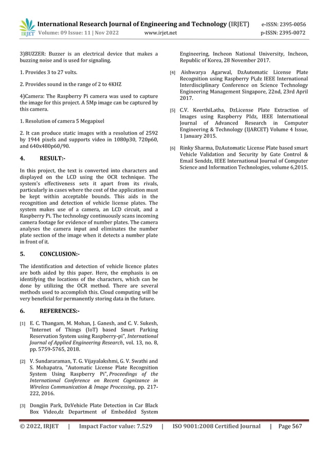 Raspberry Pi Vehicles Number Plate Recognition | PDF