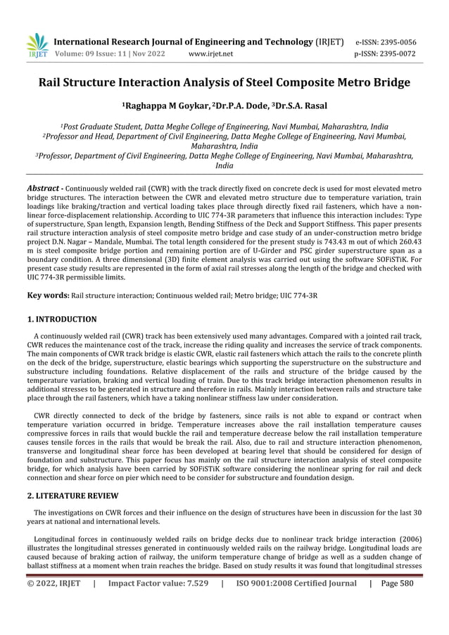 Rail Structure Interaction Analysis of Steel Composite Metro Bridge ...