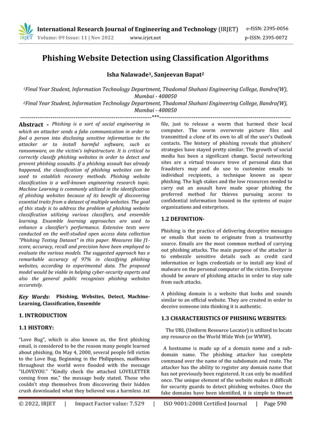 Phishing Website Detection using Classification Algorithms | PDF