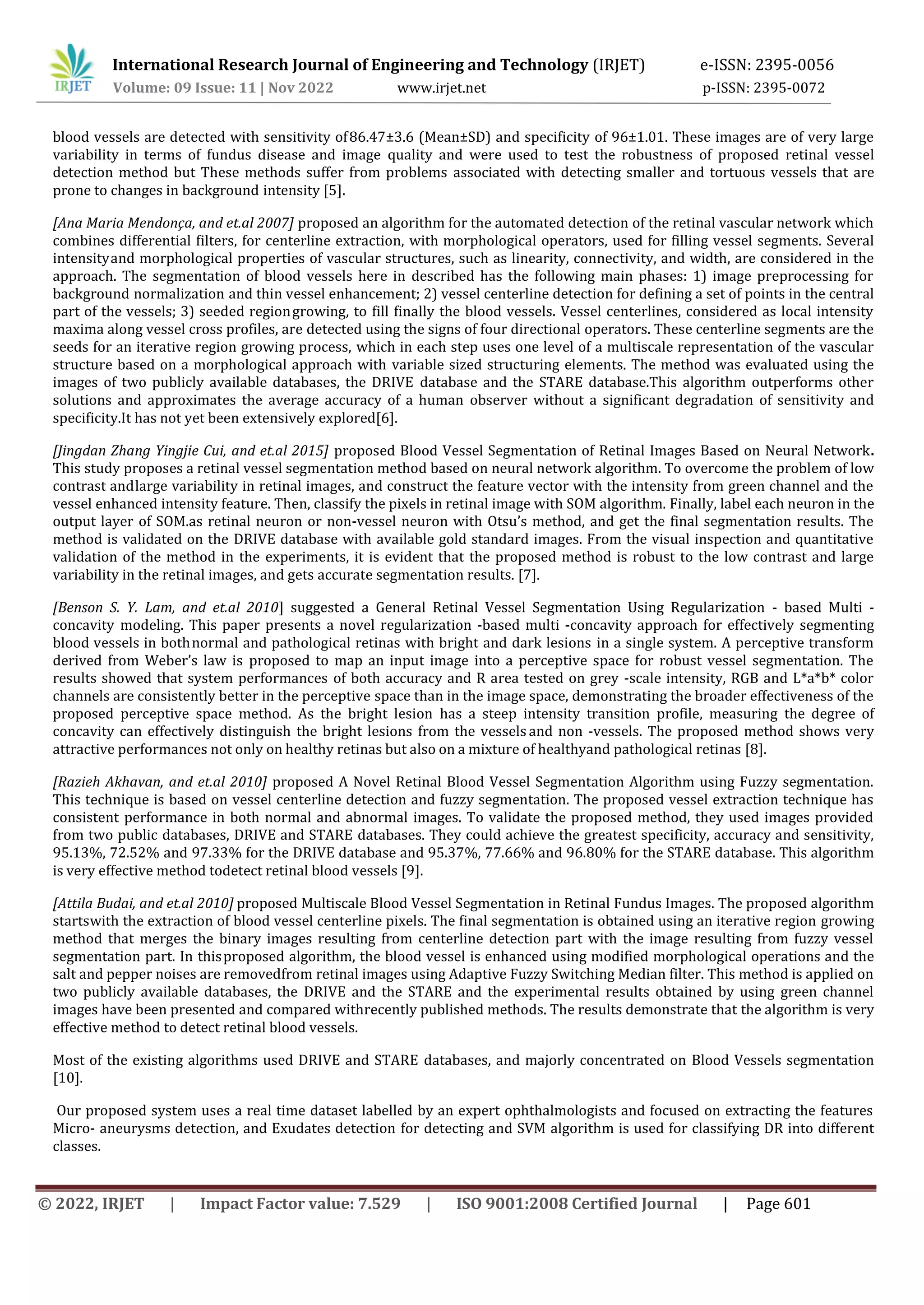 FEATURE EXTRACTION TO DETECT AND CLASSIFY DIABETIC RETINOPATHY USING ...
