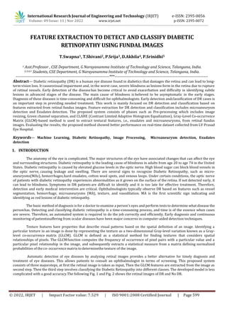 FEATURE EXTRACTION TO DETECT AND CLASSIFY DIABETIC RETINOPATHY USING ...