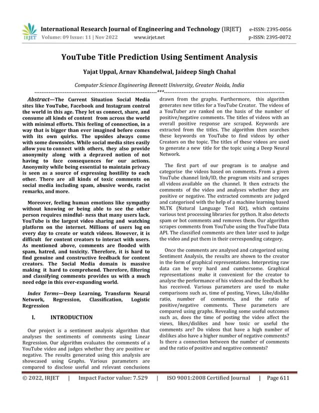 YouTube Title Prediction Using Sentiment Analysis | PDF