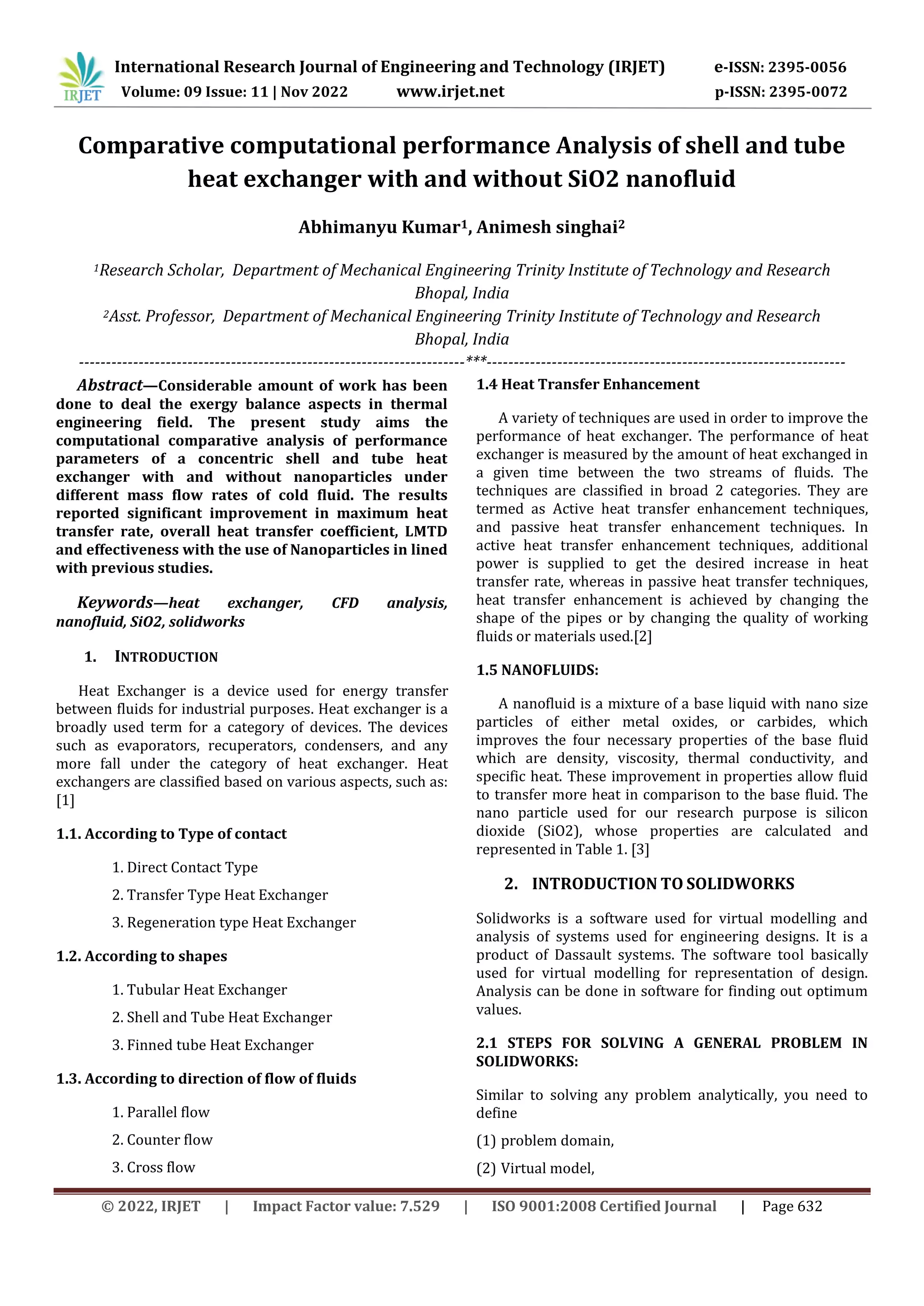 Comparative computational performance Analysis of shell and tube heat exchanger with and without ...