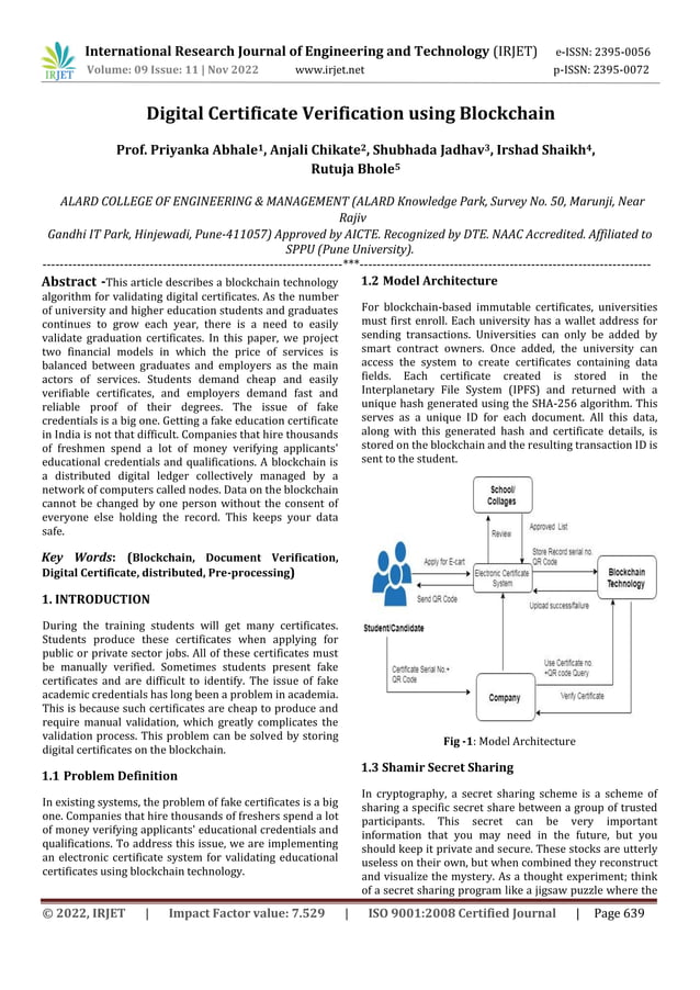 Digital Certificate Verification using Blockchain | PDF