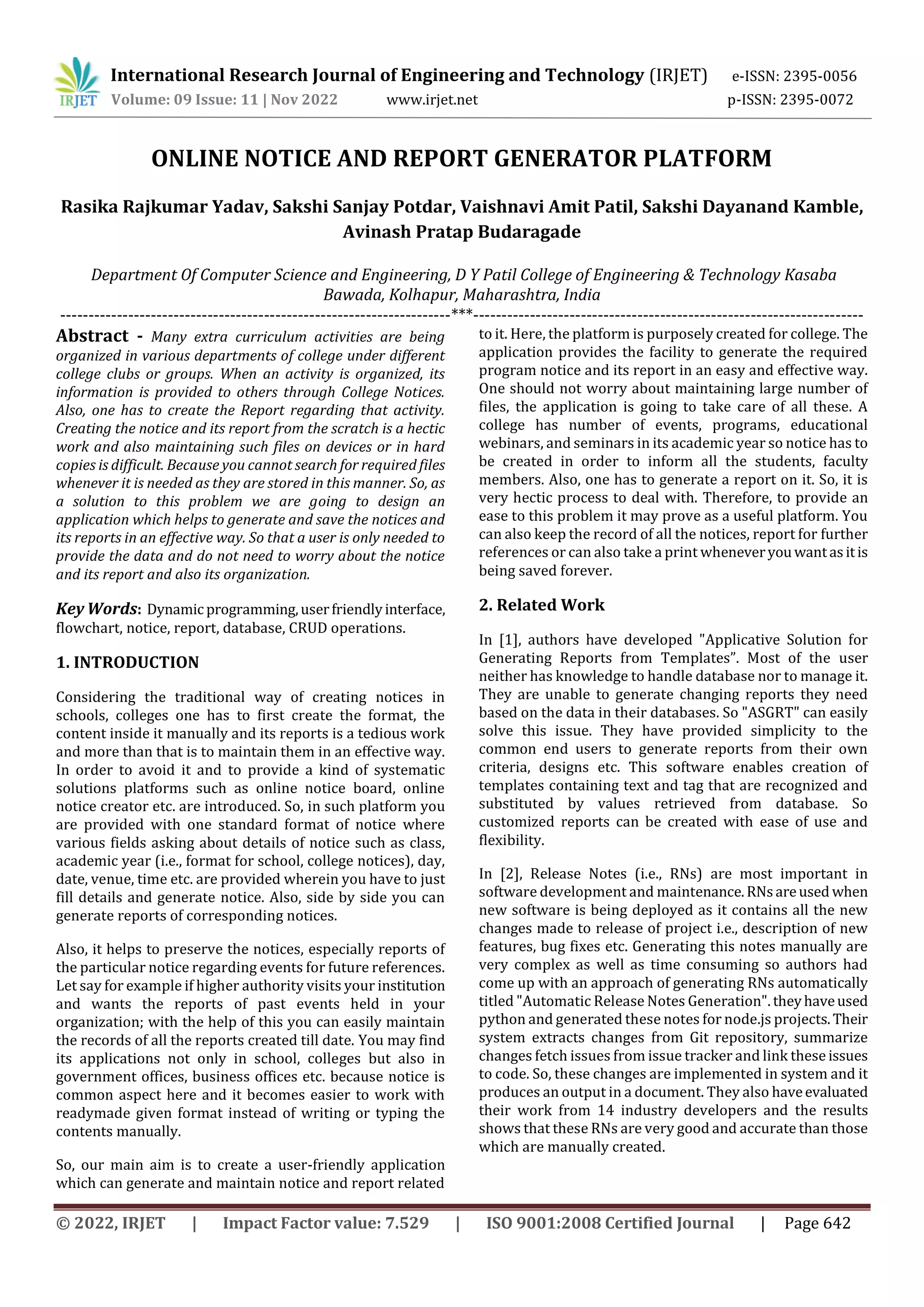 ONLINE NOTICE AND REPORT GENERATOR PLATFORM | PDF