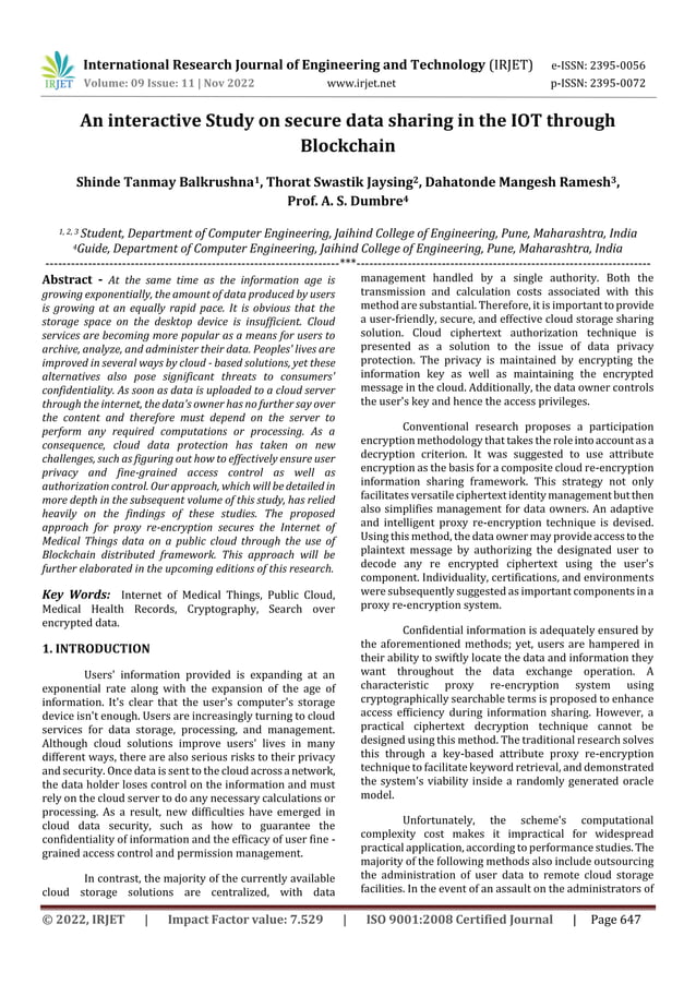 An interactive Study on secure data sharing in the IOT through Blockchain | PDF | Cloud ...